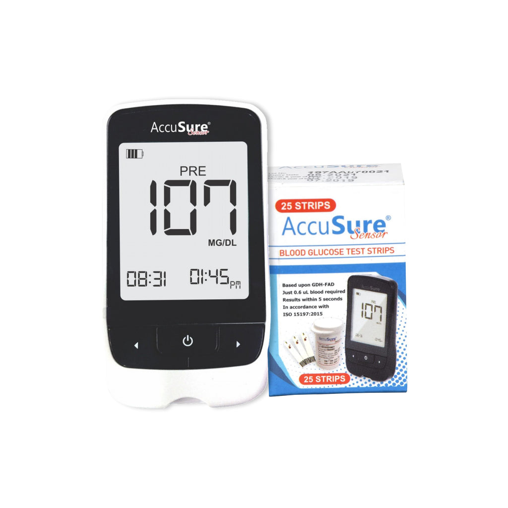 Buy AccuSure Sensor Glucometer Machine with 25 Test Strips & 10 Lancets ...