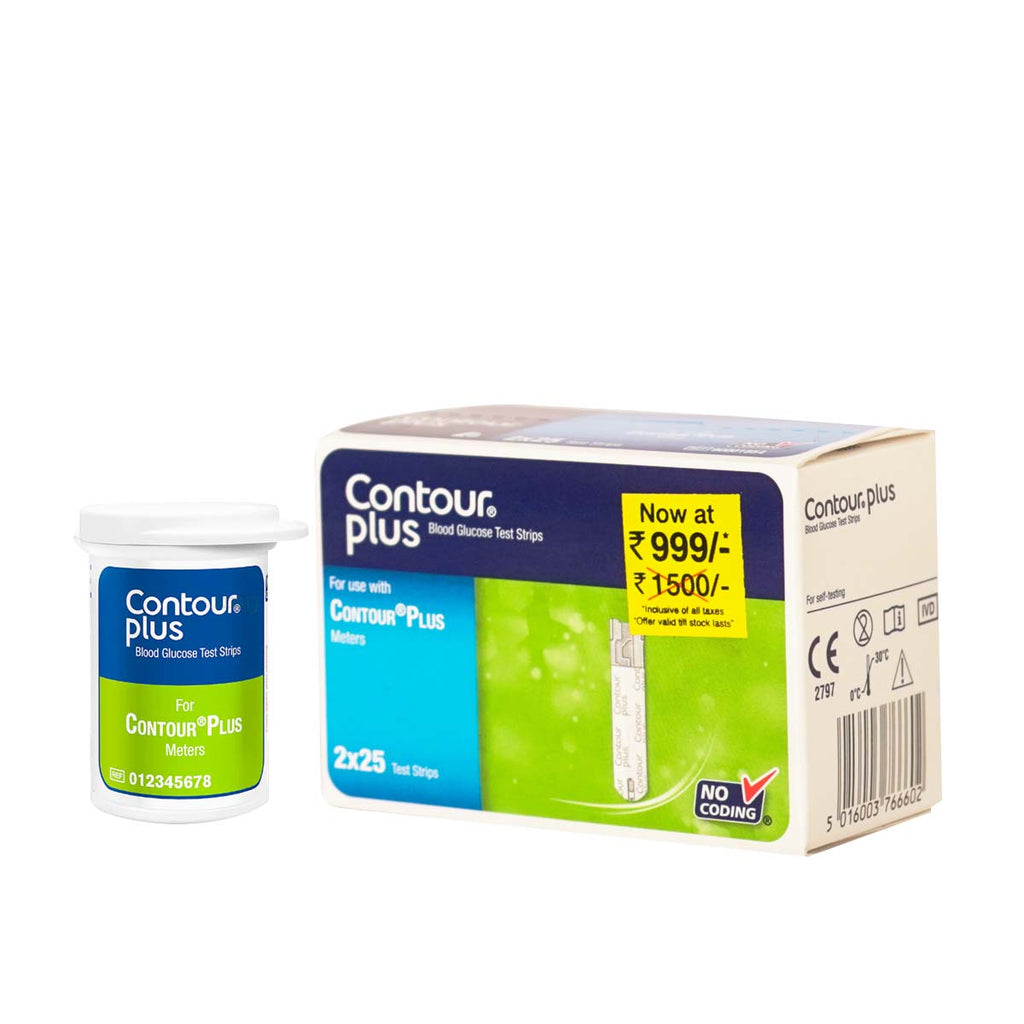 Shop Contour's Plus Glucometer Blood Glucose Test Strips - 50 Strips ...