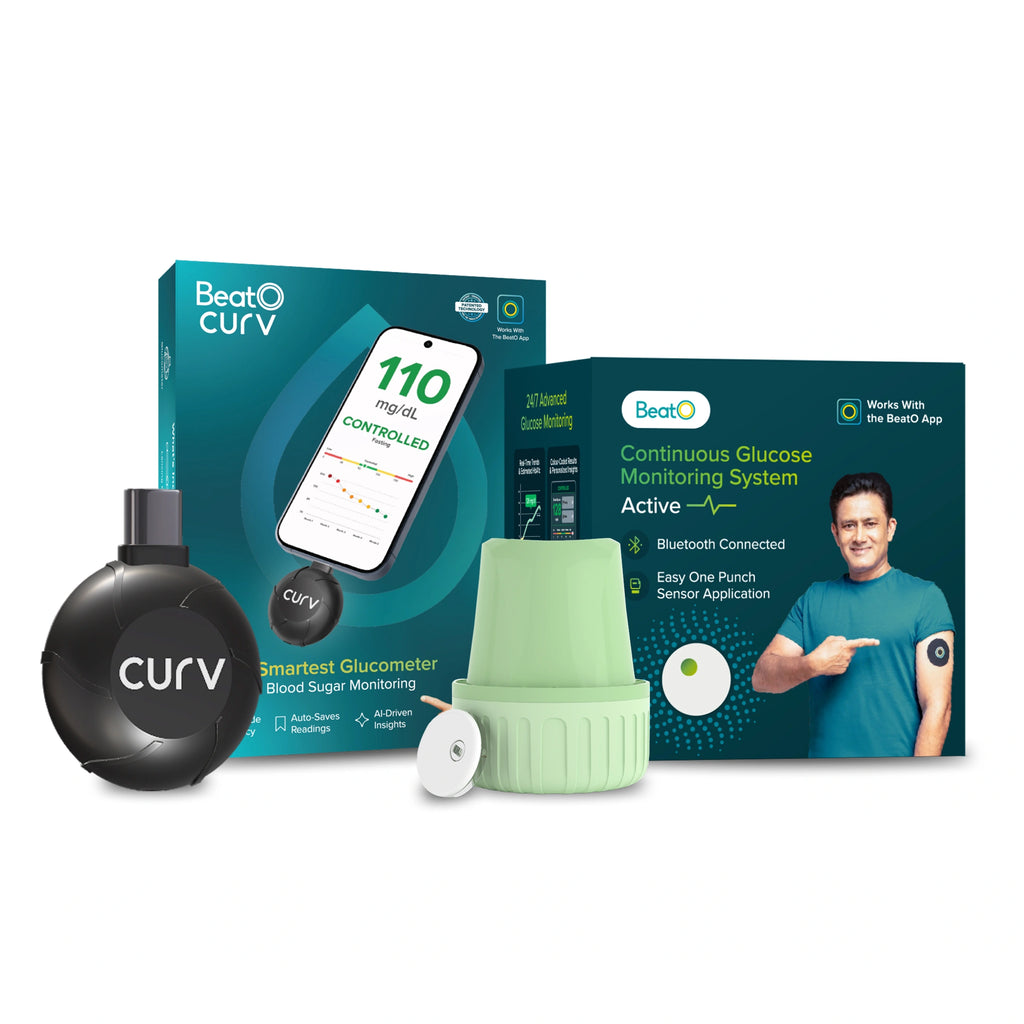 BeatO CGM with BeatO CURV Glucometer FREE 25Strips & 25Lancets Type-C