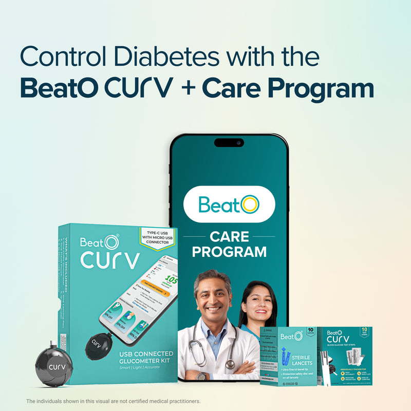 Buy BeatO CURV Glucometer With Strips & Lancets Type-C USB Connector ...